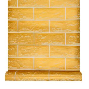 LovingWay 14.7 feet Gold Wallpaper Roll 3D Bricks Pattern Shelf Liner 17.7x177 Inch Removable Furniture Covering Paper Chiristmas Decor