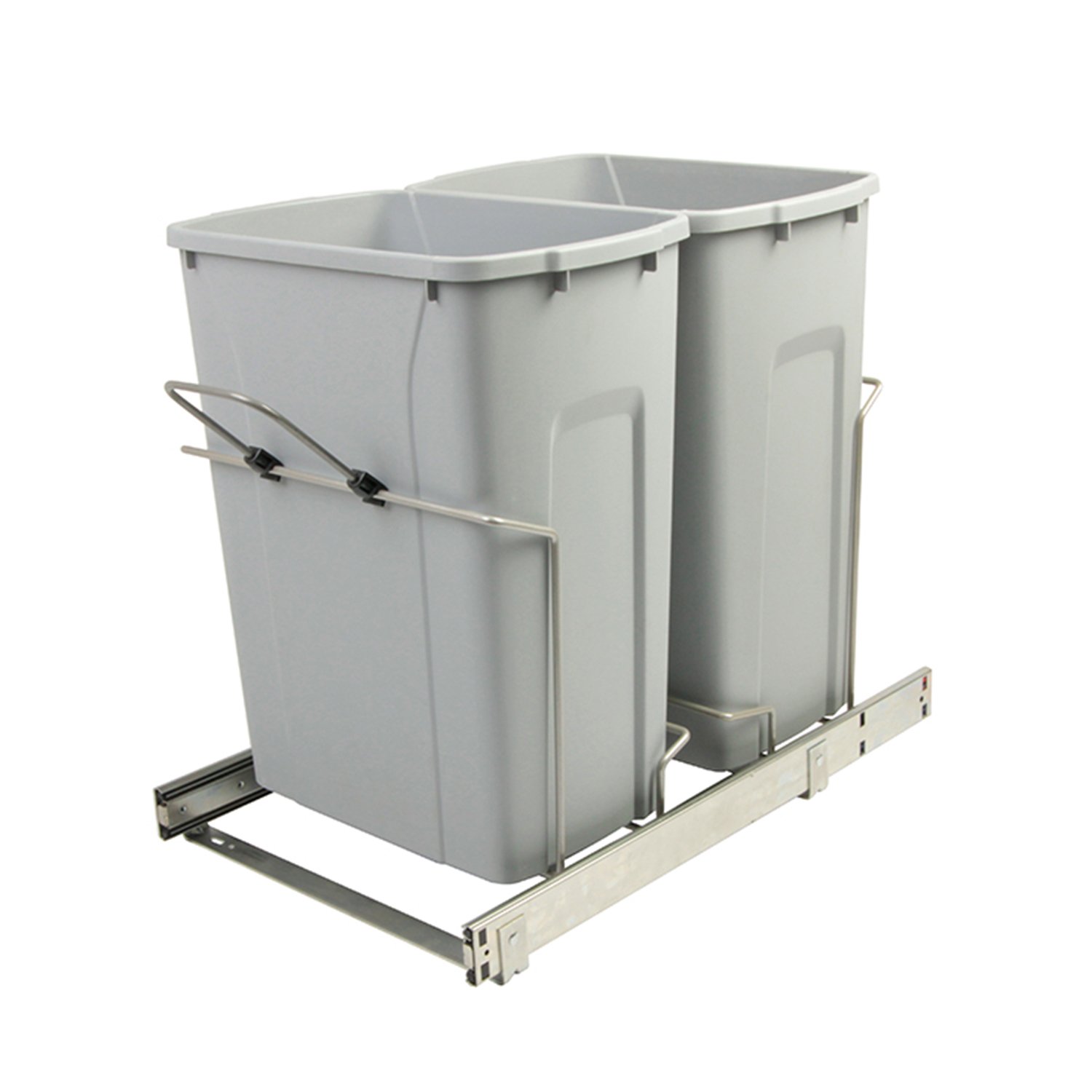 Knape & Vogt SCB15-2-35PT 14.375 inch x 22 inch x 18.75 inch 35 Qt. in-Cabinet Double Soft-Close Bottom-Mount Pull-Out Trash Can, Platinum