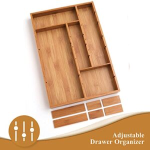 Bambüsi Bamboo Drawer Organizer Tray Adjustable Drawer Organizer with Removable Dividers