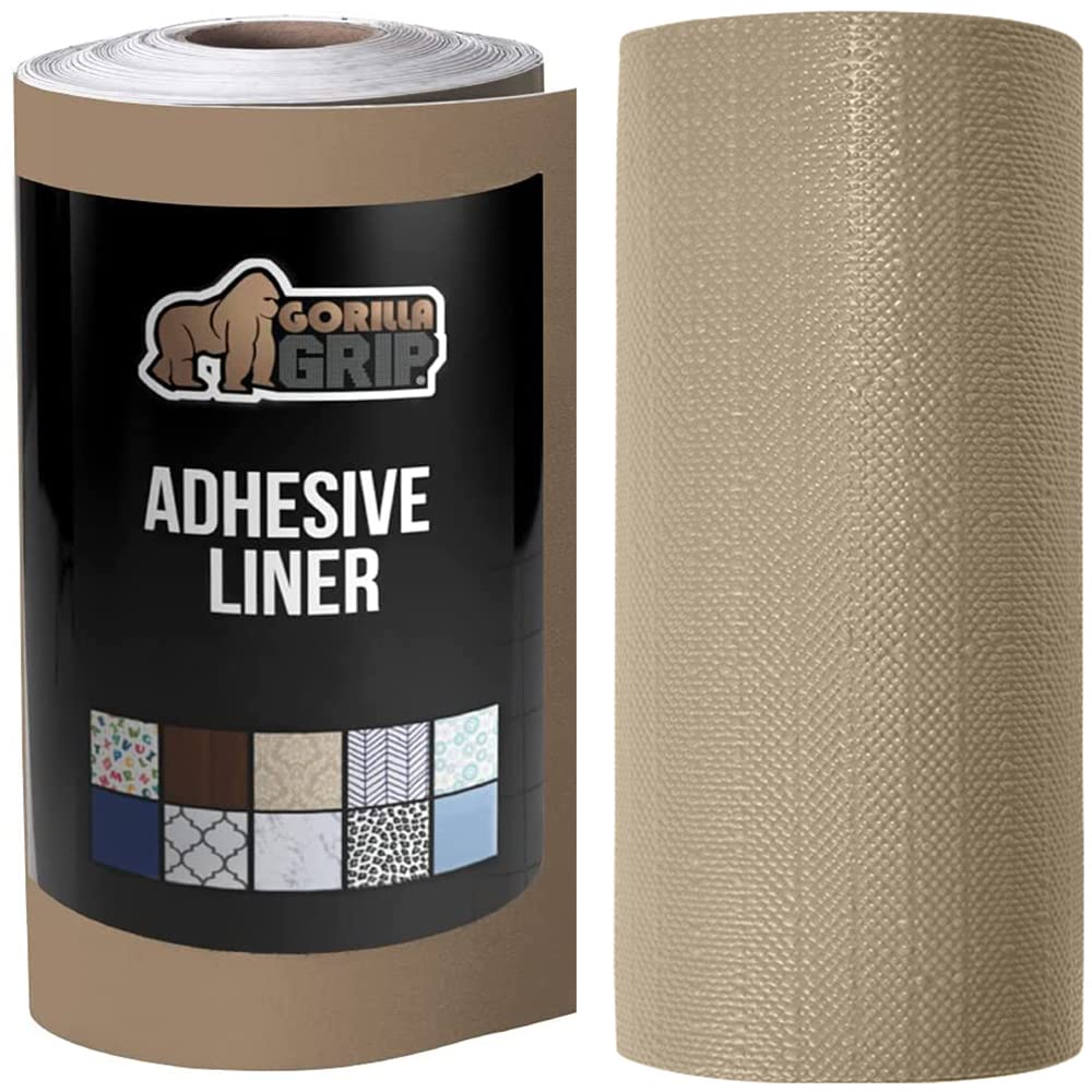 Gorilla Grip Stick Adhesive Removable Liner and Smooth Drawer Liner, Adhesive Liner Size 11.8x10, Contact Liner for Book Covers, Smooth Liner Size 17.5x20, Non Adhesive, Both in Beige, 2 Item Bundle