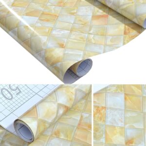 GLOW4U Waterproof Gloss Marble Tile Contact Paper Self Adhesive Vinyl Granite Shelf Liner for Kitchen Countertops Backsplash (15.7x117 Inches)