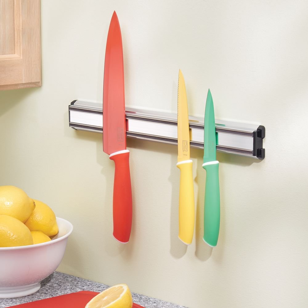 iDesign Wall Mount Magnetic Knife Holder Strip for Kitchen Utensil Storage - Stainless Steel, 14"