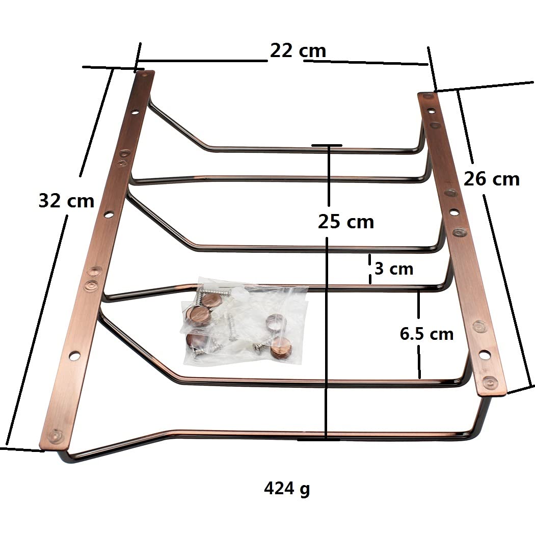 Abcsea 1 Piece Wine Glass Rack Under Cabinet, Wine Glass Rack Copper, Stemware Rack, Wine Glass Holder, Goblet Wine Rack With Screws, 22cm 3 Rows