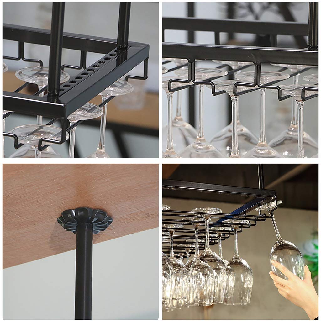 FKRACK Wine Glass Holder Ceiling Mounted Wine Glass Hanging Rack Industrial Height Adjustable Wine Glass Shelf (Color : Black, Size : 120×40cm)