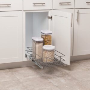 Knape & Vogt Simply Put 11.5-in W x 5.7-in H Metal 1-Tier Pull Out Cabinet Basket, 11 Inch, Frosted Nickel