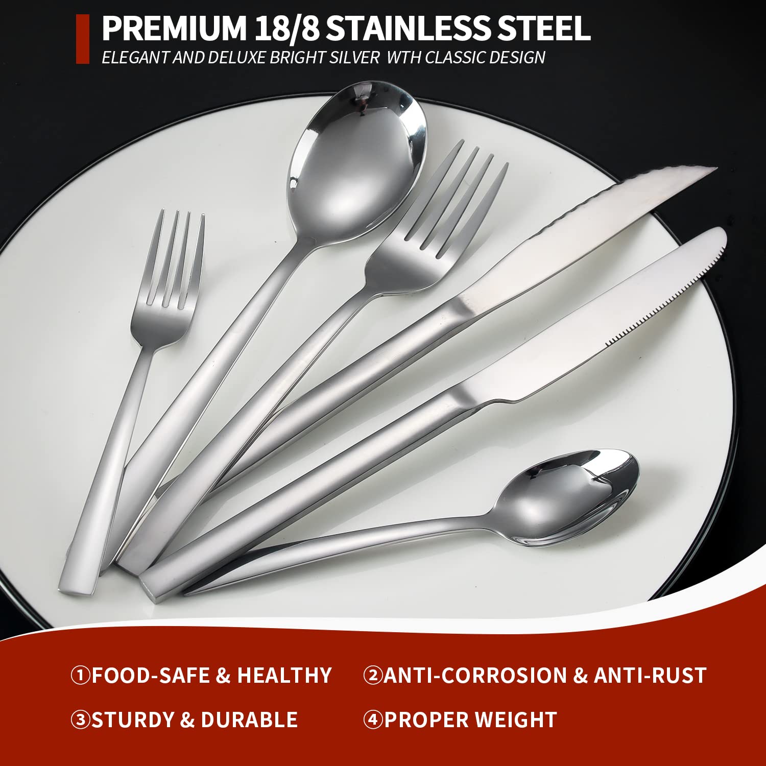 20-Piece Silverware Set with Organizer, Modern Eating Utensils Sets Service for 4, Durable Stainless Steel Flatware Set Include Fork Knife Spoon Set Hammered Cutlery Set for Home, Restaurant