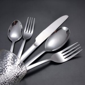 20-Piece Silverware Set with Organizer, Modern Eating Utensils Sets Service for 4, Durable Stainless Steel Flatware Set Include Fork Knife Spoon Set Hammered Cutlery Set for Home, Restaurant