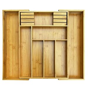 zhoma bamboo expandable kitchen drawer organizer for utensils holder - silverware organizer/utensil holder and cutlery tray with grooved drawer dividers - natural