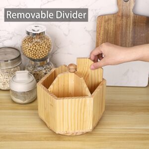 JUXYES Rotating Utensil Holder for Kitchen Countertop, Wood Utensil Organizer with Removable Divider, Rotatable Flatware Caddy Cutlery Holder Silverware Organizer for Kitchen Dining Tables