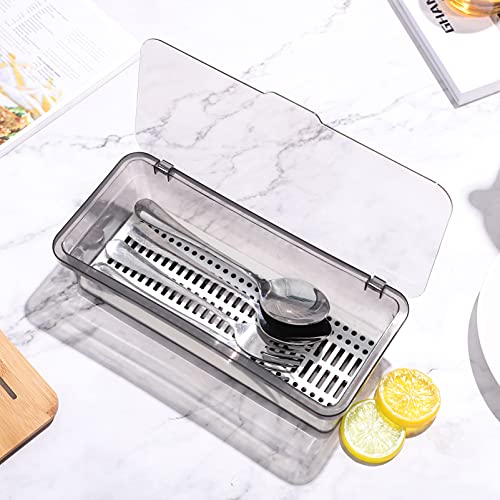 DOITOOL Kitchen Utensil Organizer with Lid and Drainer- Flatware Tray Utensil Organizer- Cutlery Organizer in Drawer for Kitchen Cutlery and Utensil, Countertop Storage Container