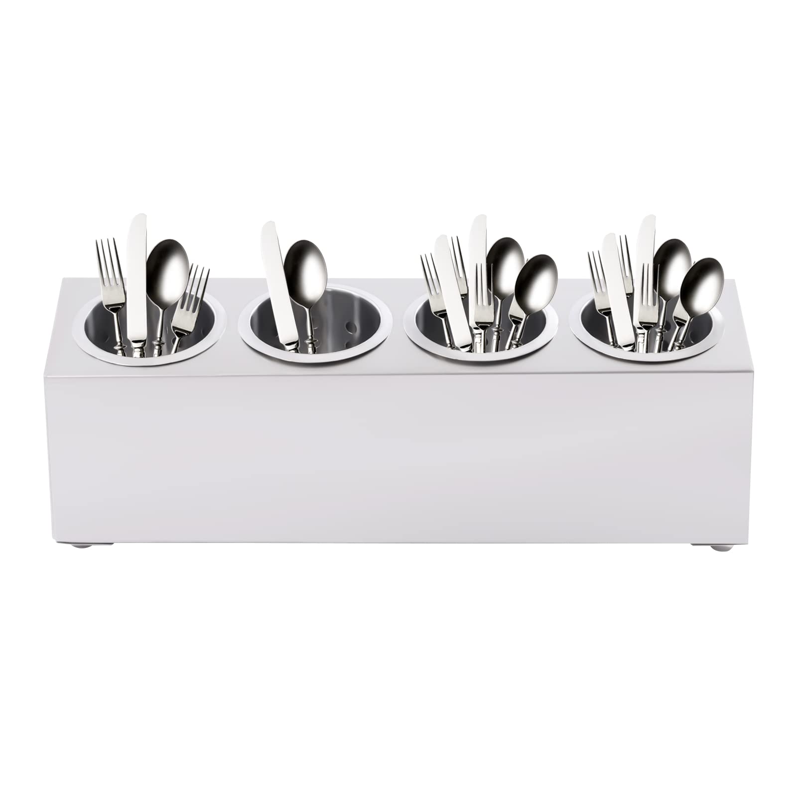 DNYSYSJ Commercial Utensil Holder, 4-Hole Stainless Steel Cylinder Flatware Silverware Utensil Holder Organizer Countertop Forks Spoons Knife Utensil Caddy Compact Cutlery Organizer