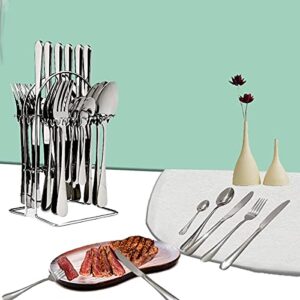 HYCSC Silverware Sets with Holder, Premium Stainless Steel Tableware Set, Mirror Polished Flatware Cutlery Set - Include Knife, Fork and Spoon, Dishwasher Safe, Nice Family Utensil Gift Set (Silver)