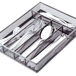 titivate Kitchen Cutlery Tray with 5 Compartments Storage, Utensil Drawer Organizer Mesh Flatware Silverware Holder for Forks/Knives/Spoons (Silver 2 Pack)