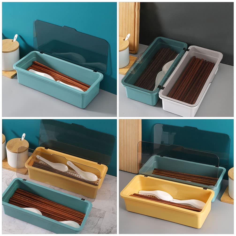 Cabilock Cup Holder Tray 2pcs Kitchen Chopsticks Drain Storage Box Flatware Tray with Lid Chopsticks Storage Holder Cutlery Utensil Storage Container Kitchen (Green+Yellow) Spoons Silverware