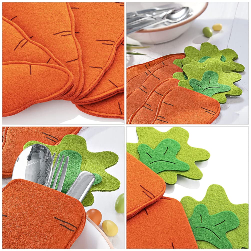 GALPADA 6pcs Carrot and Fork Bag Easter Tableware Bags Cutlery Pouch Flower Embellishments Cutlery Bags Rabbit Dinnerware Easter Decorations Flowers Accessories Felt Cloth Banquet