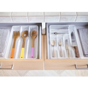 Seville Classics Large Steel Mesh Flatware Utensil Cutlery Desk Drawer Tray Organizer Set, White