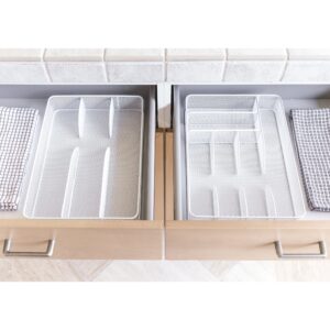 Seville Classics Large Steel Mesh Flatware Utensil Cutlery Desk Drawer Tray Organizer Set, White