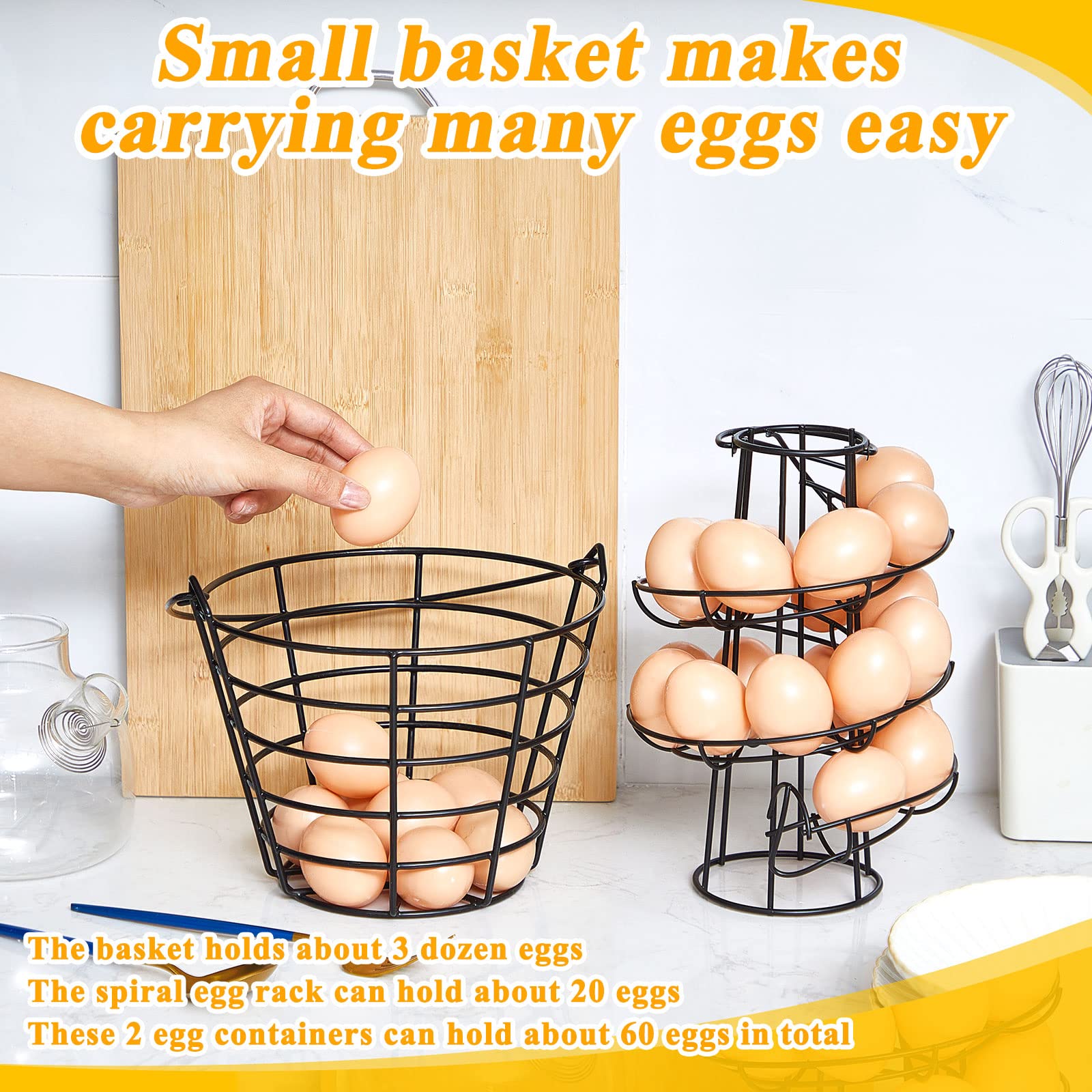 Zubebe 2 Pieces Egg Basket Spiral Egg Holder Storage Rack Metal Egg Functional Rack Egg Dispenser for Kitchen Countertop Display