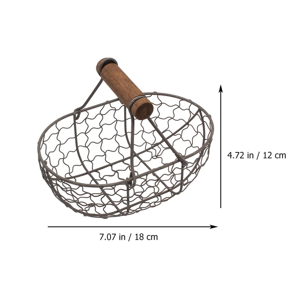 DOITOOL Wire Egg Basket with Wood Handle Country Vintage Style Egg Gathering Basket Wire Fruit Storage Basket Vegetables Container for Carrying and Collecting Chicken Eggs