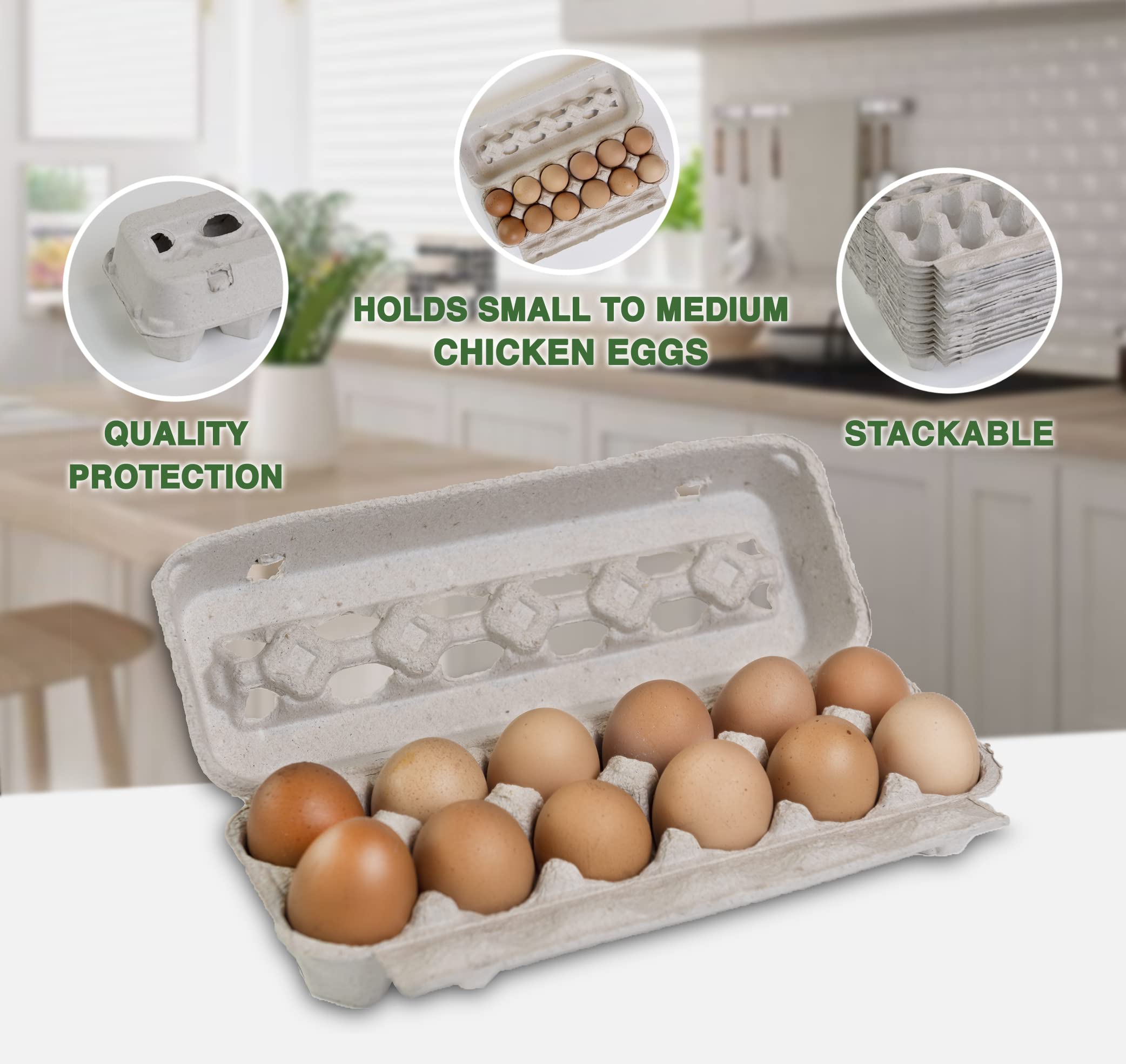 CROKI Blank Egg Cartons - 110 Count - 12 Egg Capacity, Unprinted, Strong Biodegradable Pulp Fiber, Perfect for Storing up to 12 Small to Medium Chicken Eggs