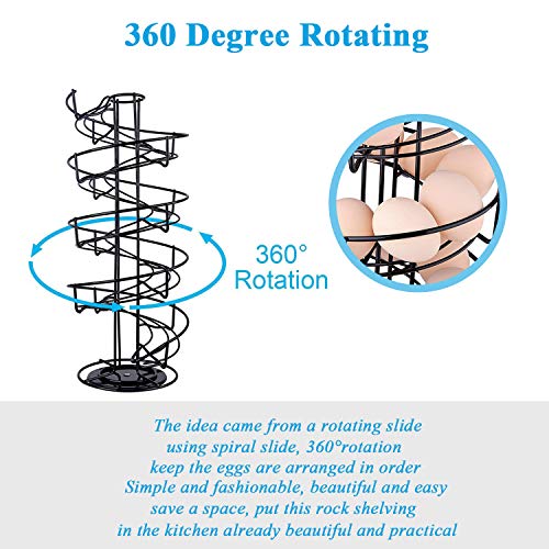 4-Layer Egg Holder Display Rack with Spiral Design, Large Capacity Up to 25 Eggs, 360 Degree Rotating Egg Storage Rack- Black