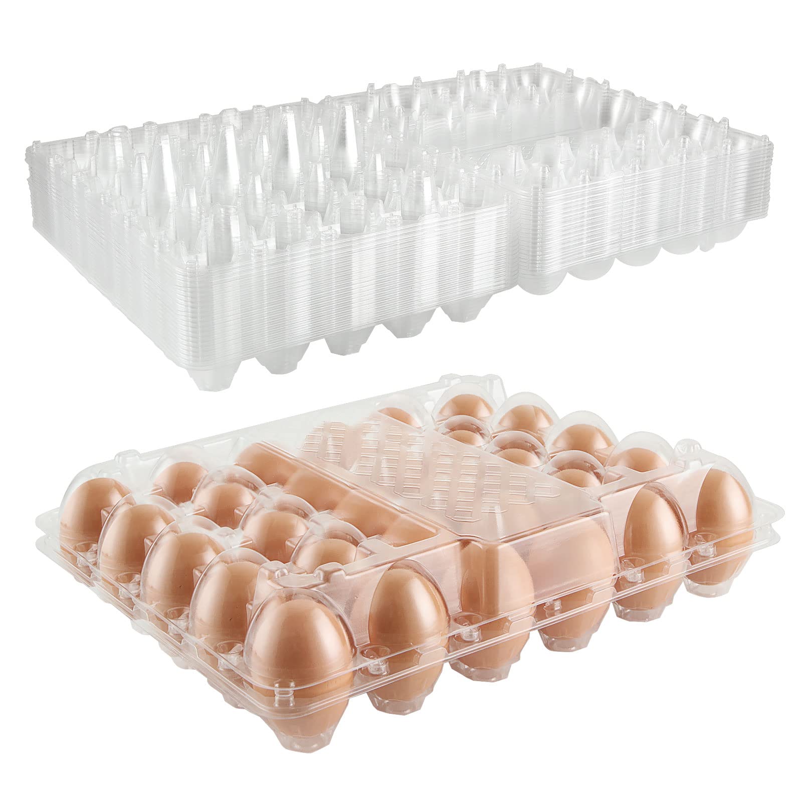 YAYODS 20 Pack Egg Cartons Cheap Bulk, Reusable Plastic Egg Cartons for Chicken Eggs, Holds up to 30 Eggs, Clear Empty Reusable Egg Carton for Home Ranch Chicken Farm, Business Market Display