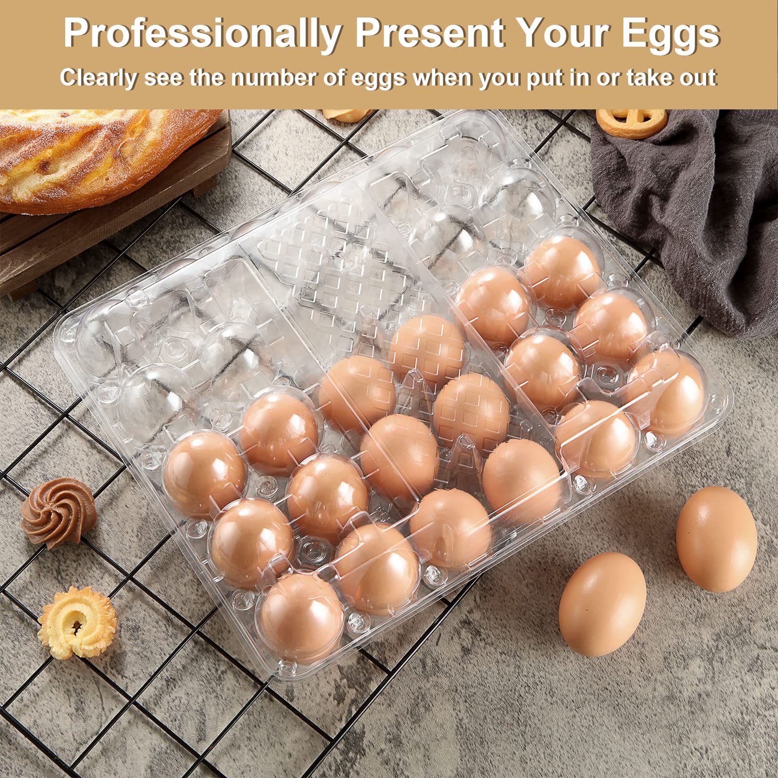 YAYODS 20 Pack Egg Cartons Cheap Bulk, Reusable Plastic Egg Cartons for Chicken Eggs, Holds up to 30 Eggs, Clear Empty Reusable Egg Carton for Home Ranch Chicken Farm, Business Market Display