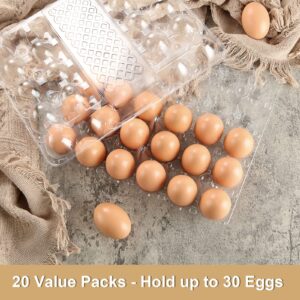 YAYODS 20 Pack Egg Cartons Cheap Bulk, Reusable Plastic Egg Cartons for Chicken Eggs, Holds up to 30 Eggs, Clear Empty Reusable Egg Carton for Home Ranch Chicken Farm, Business Market Display