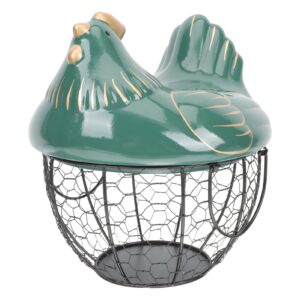 cabilock chicken wire egg baskets kitchen storage metal wire egg basket with ceramic farm chicken cover hen shaped eggs storage basket fruits basket egg organizer case container black green