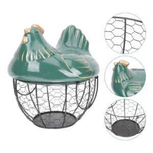 Cabilock Chicken Wire Egg Baskets Kitchen Storage Metal Wire Egg Basket with Ceramic Farm Chicken Cover Hen Shaped Eggs Storage Basket Fruits Basket Egg Organizer Case Container Black Green