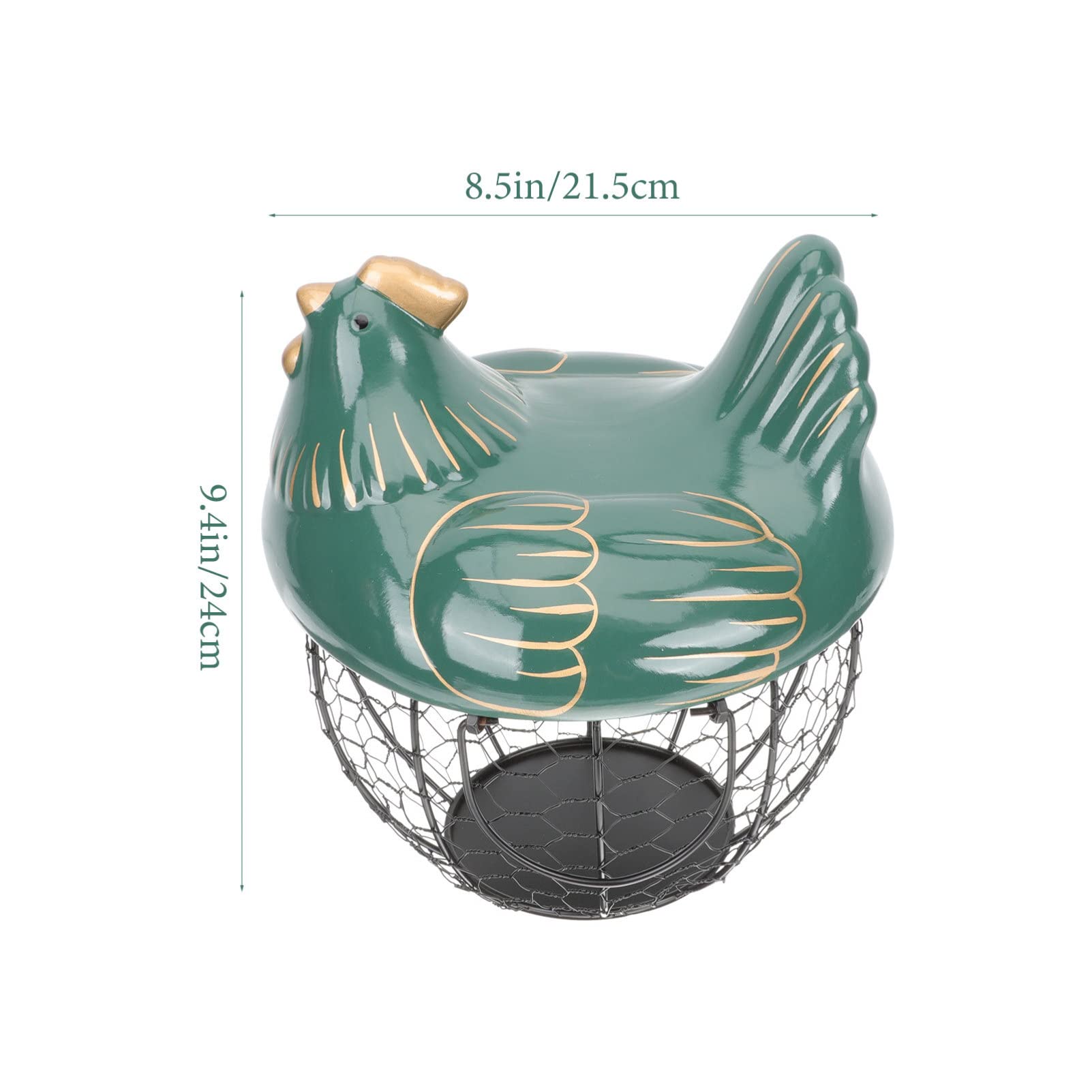 Cabilock Chicken Wire Egg Baskets Kitchen Storage Metal Wire Egg Basket with Ceramic Farm Chicken Cover Hen Shaped Eggs Storage Basket Fruits Basket Egg Organizer Case Container Black Green