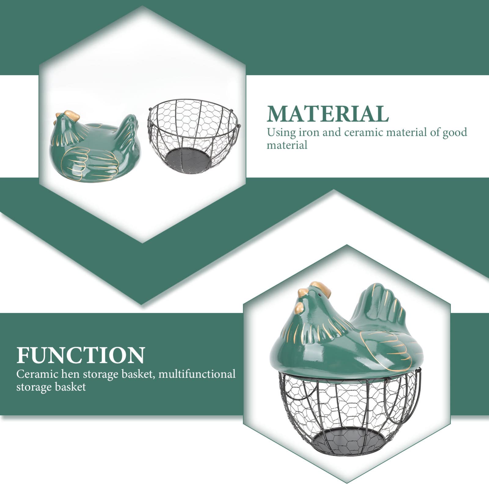 Cabilock Chicken Wire Egg Baskets Kitchen Storage Metal Wire Egg Basket with Ceramic Farm Chicken Cover Hen Shaped Eggs Storage Basket Fruits Basket Egg Organizer Case Container Black Green