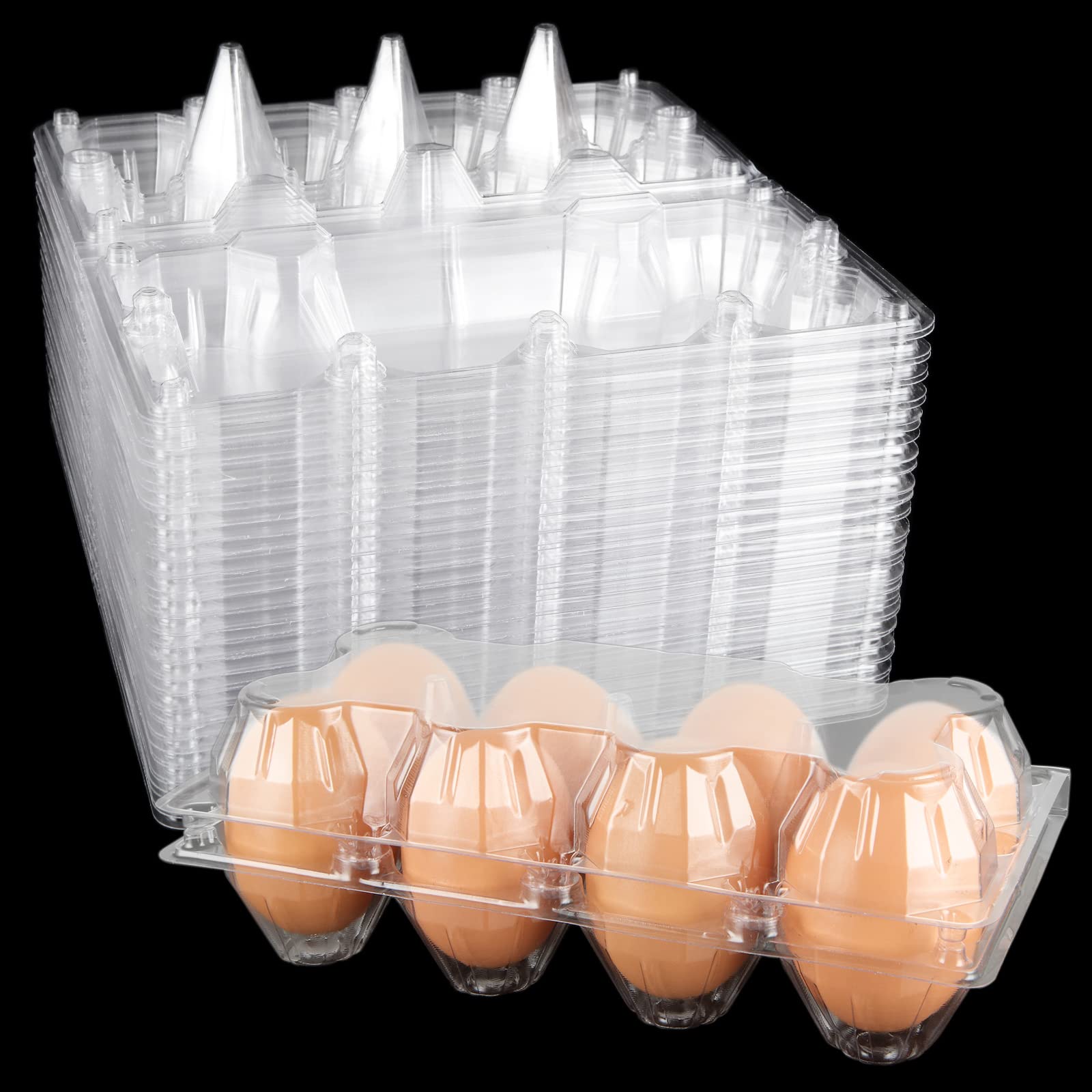 ZOFORTY Plastic Egg Cartons Bulk - 50 Pack Clear Egg Cartons Empty Chicken Egg Tray Reusable Egg Carton Holder for Family Pasture Chicken Farm Market Display (8 Grids)