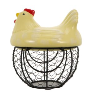 hanabass egg basket egg basket 1pcs chicken design ceramic egg storage collect basket iron egg holder home desktop adornment egg holder countertop egg holder countertop yellow