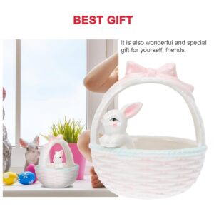 Cabilock Easter Egg Basket Ceramic Bunny Candy Bowl Fruit Basket Bunny Baskets Rabbit Bunny Figurines for Easter Egg Hunts Pink