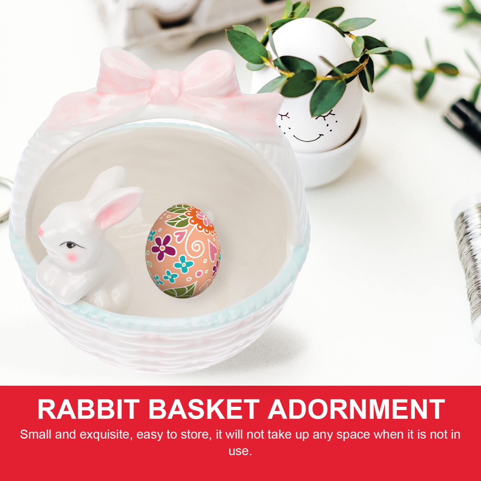 Cabilock Easter Egg Basket Ceramic Bunny Candy Bowl Fruit Basket Bunny Baskets Rabbit Bunny Figurines for Easter Egg Hunts Pink