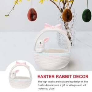 Cabilock Easter Egg Basket Ceramic Bunny Candy Bowl Fruit Basket Bunny Baskets Rabbit Bunny Figurines for Easter Egg Hunts Pink