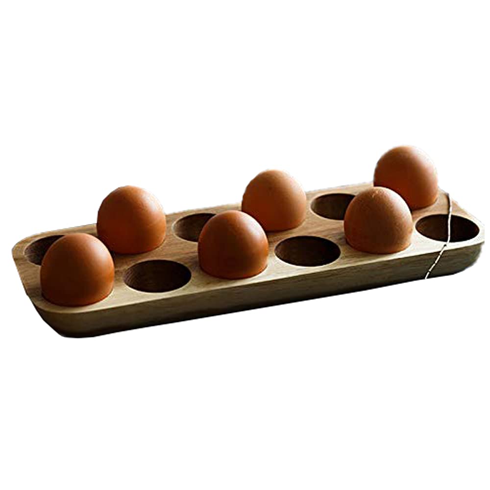 Faym Wooden Bamboo Egg Holder for Countertop or Refrigerator Great for Storage and Display Holds 12 Eggs Egg Tray Wooden Egg Skelter Deviled Egg Holder 12 Holes Egg Plate