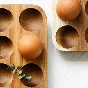 Faym Wooden Bamboo Egg Holder for Countertop or Refrigerator Great for Storage and Display Holds 12 Eggs Egg Tray Wooden Egg Skelter Deviled Egg Holder 12 Holes Egg Plate