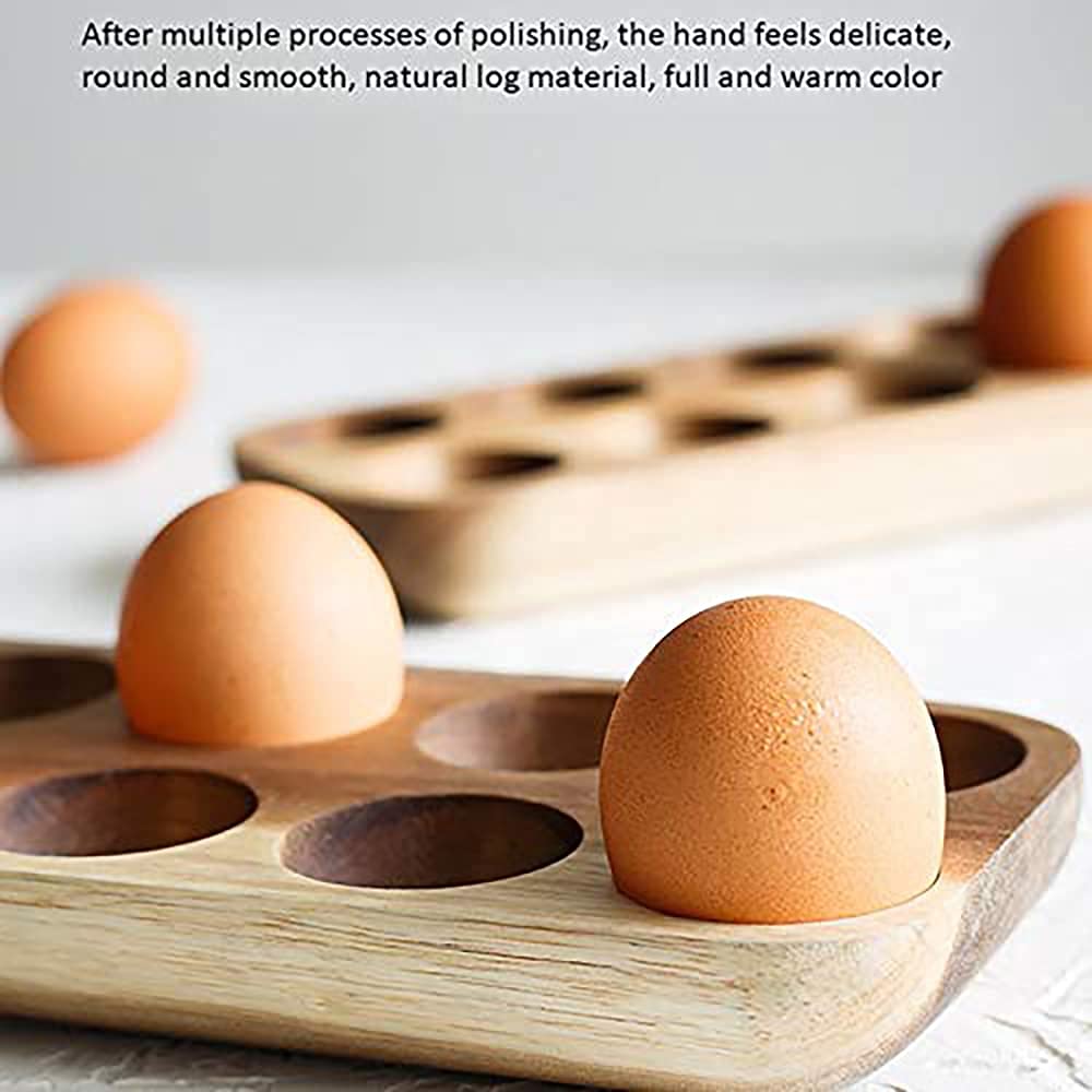 Faym Wooden Bamboo Egg Holder for Countertop or Refrigerator Great for Storage and Display Holds 12 Eggs Egg Tray Wooden Egg Skelter Deviled Egg Holder 12 Holes Egg Plate