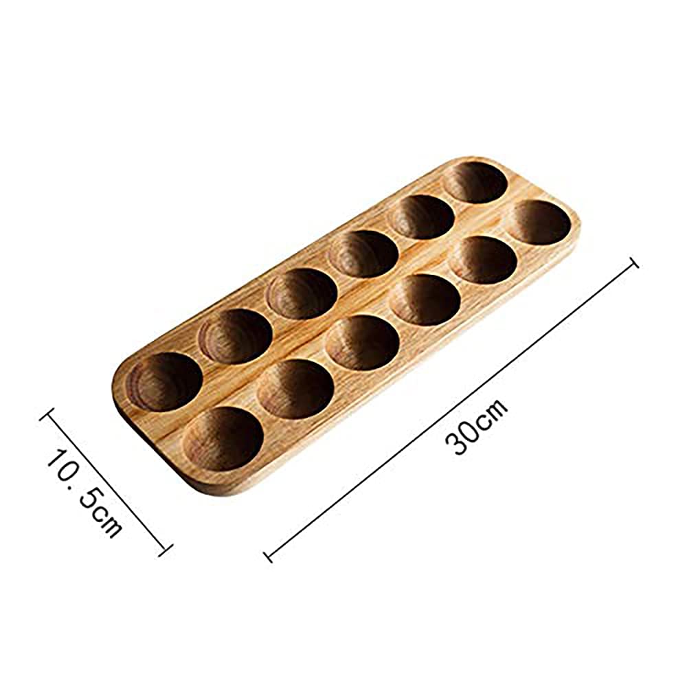 Faym Wooden Bamboo Egg Holder for Countertop or Refrigerator Great for Storage and Display Holds 12 Eggs Egg Tray Wooden Egg Skelter Deviled Egg Holder 12 Holes Egg Plate