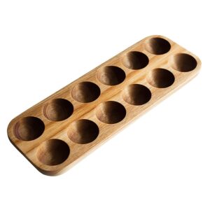 Faym Wooden Bamboo Egg Holder for Countertop or Refrigerator Great for Storage and Display Holds 12 Eggs Egg Tray Wooden Egg Skelter Deviled Egg Holder 12 Holes Egg Plate