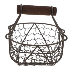 cabilock table tray country basket wire egg storage basket with handle iron art eggs tray eggs holder metal wire gathering basket for kitchen home living room countertop storage baskets oval basket