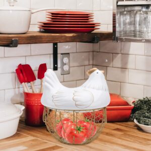 BESPORTBLE 1pc Portable Storage Basket Containers for Food Egg Gathering Restaurant Container Ceramic Egg Storage Basket Retro Decor Old Bread Iron Basket White Office Cover Ceramic