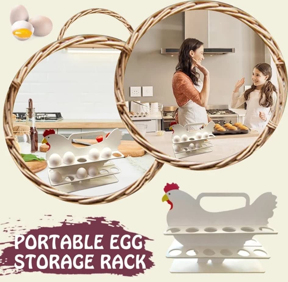 Wooden Egg Basket Holder Chicken Hen Shaped Egg Storage Basket Rack Display 24 Eggs (Rack only)