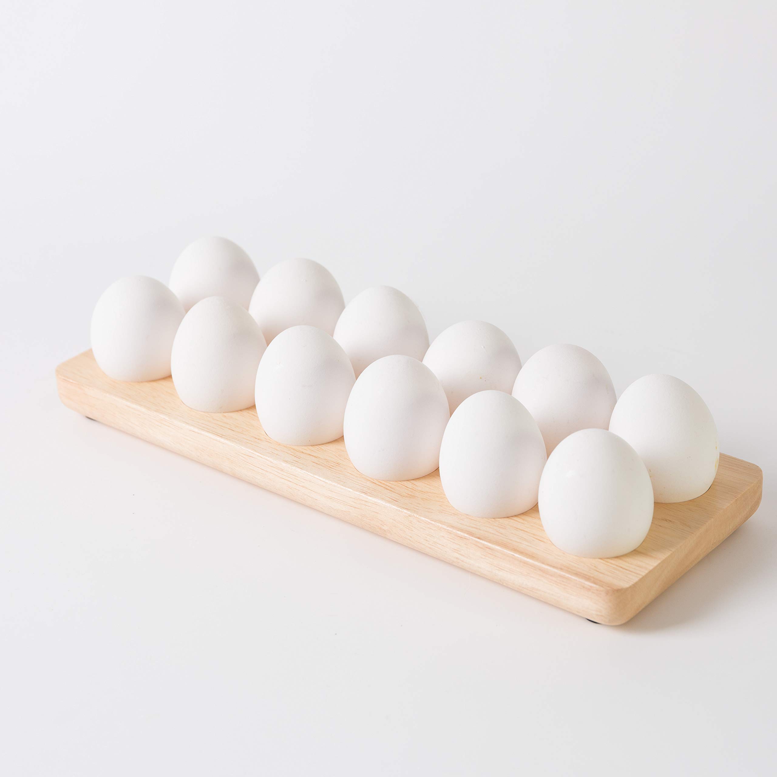 Wooden Egg Tray, Rubber Wooden Egg Holder, 12 Egg Holes for Display or Storage in ​Kitchen Refrigerator