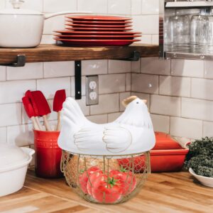 LIFKOME Chicken Egg Basket Metal Wire Egg Storage Basket with Ceramic Farm Chicken Lids for Gathering Fresh Eggs Chicken Egg Holders Egg Storage Container for Countertop, Kitchen