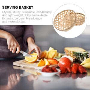 Hemoton 3PCS Bamboo Woven Basket Flat Wicker Round Egg Basket Natural Handmade Food Vegetables Fruits Storage Shallow Tray Organizer Holder Bowl for Home Kitchen