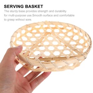 Hemoton 3PCS Bamboo Woven Basket Flat Wicker Round Egg Basket Natural Handmade Food Vegetables Fruits Storage Shallow Tray Organizer Holder Bowl for Home Kitchen