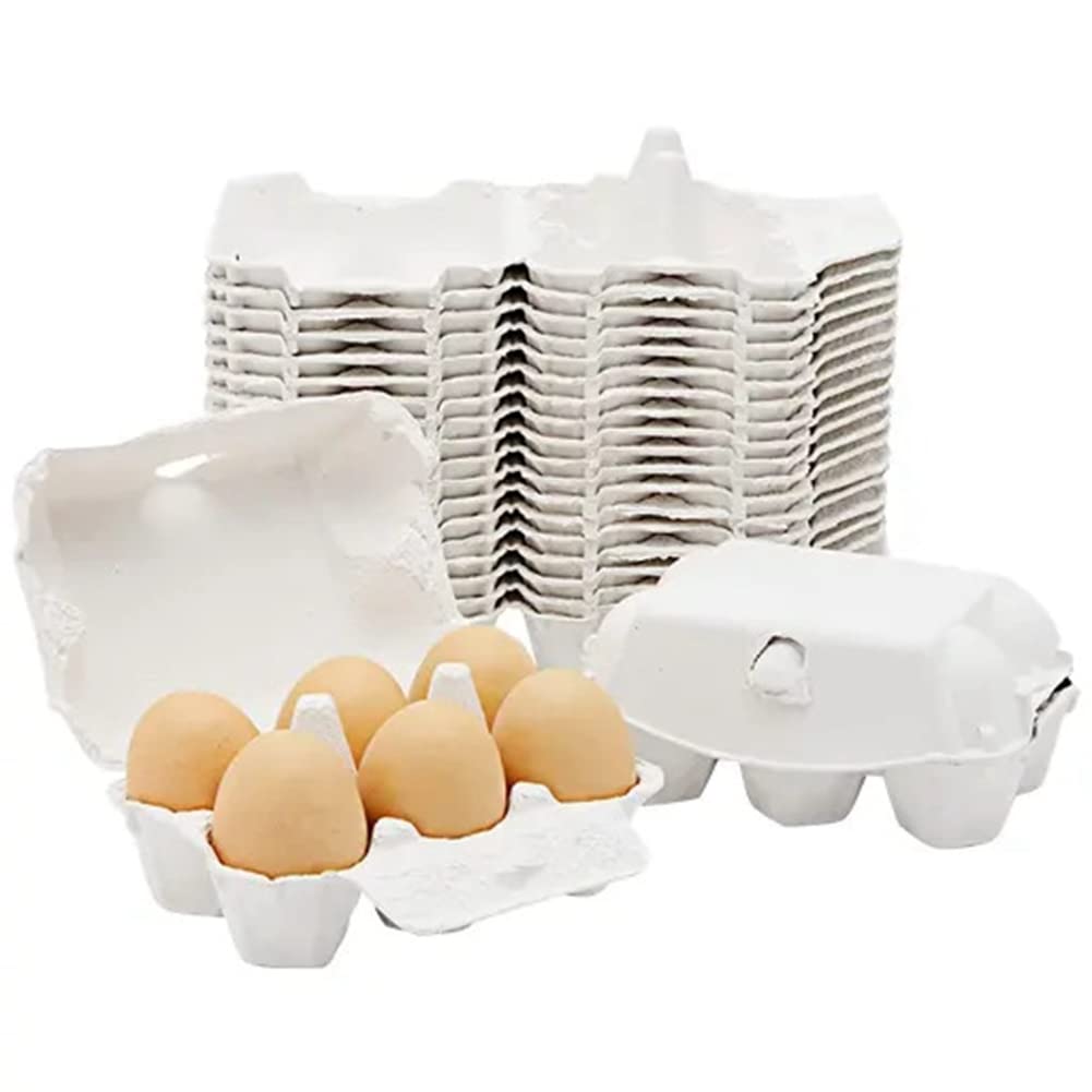 Midautoo 50 Pieces Paper Egg Cartons for Chicken Eggs Pulp Fiber Holder Bulk Holds 6 Count Eggs Farm Market Travel